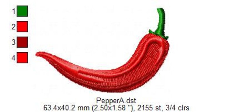 Red Chili Pepper- Machine Embroidery Design- 5 Sizes- 8 Formats ...