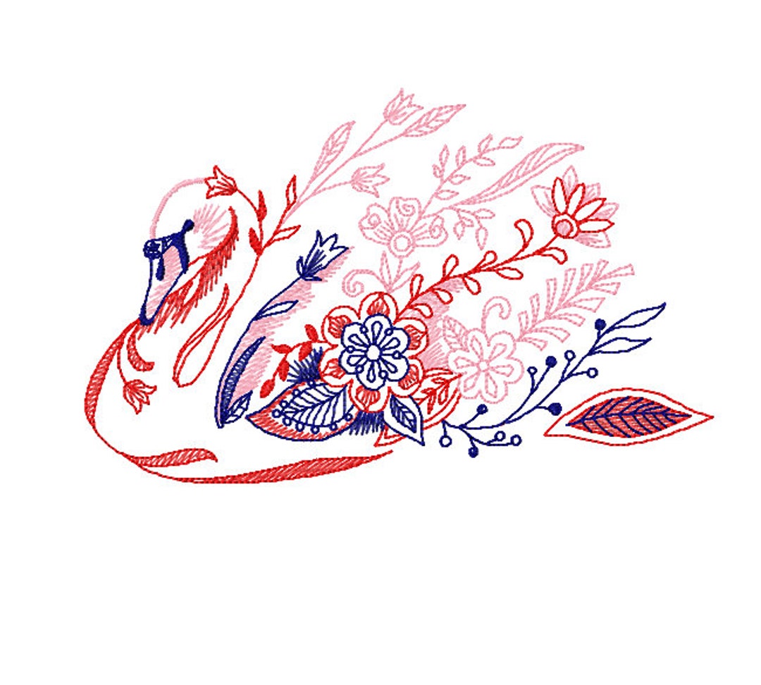 Swan- Machine Embroidery Design - Birds Embroidery Designs - Floral ...