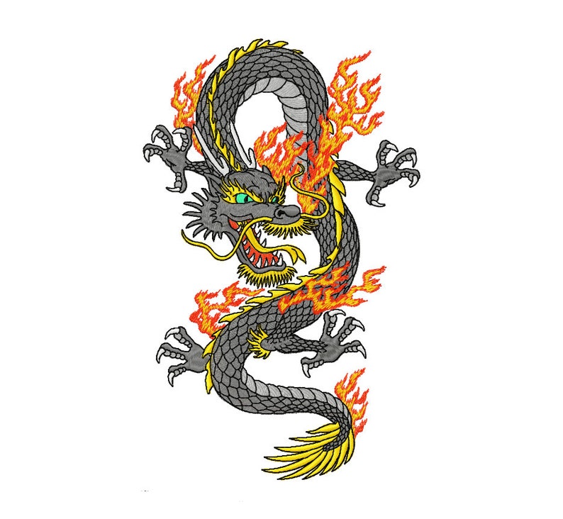 Dragon in Flame - Machine Embroidery Design- Chinese Dragon Embroidery ...