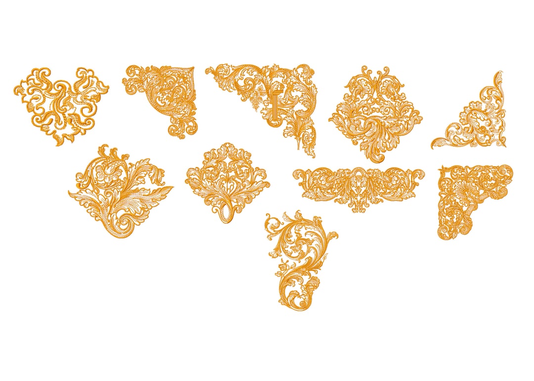 Vintage Baroque Frame Scroll Corners - Machine Embroidery Design- 12 ...