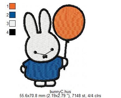 Bunny With Balloon Machine Embroidery Design, 7 Sizes, Instant Download ...