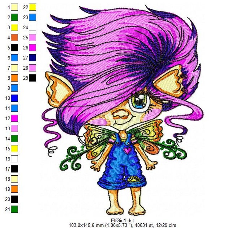 Elf Girl- Adorable Girl Troll - Machine Embroidery Design- 2 Sizes ...