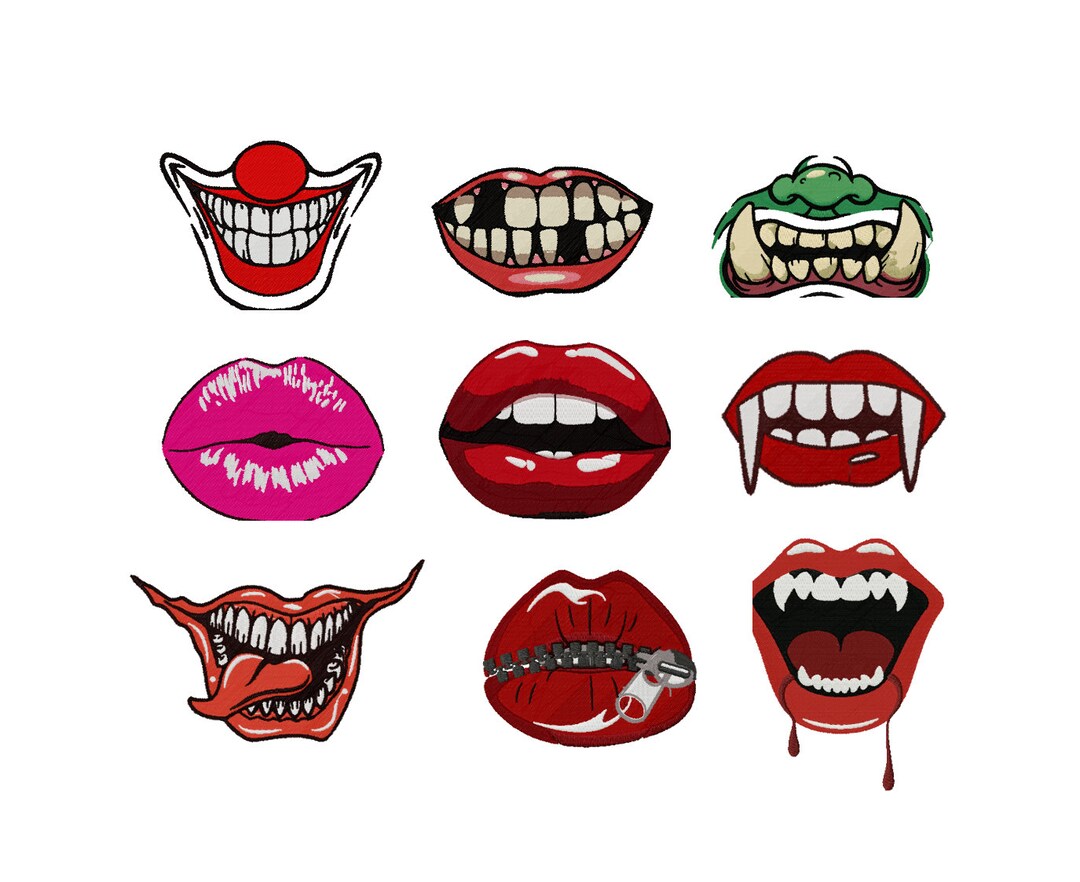 Funny Mouth- Lips- Machine Embroidery Design- 9 Designs Bundle- 4x4 ...