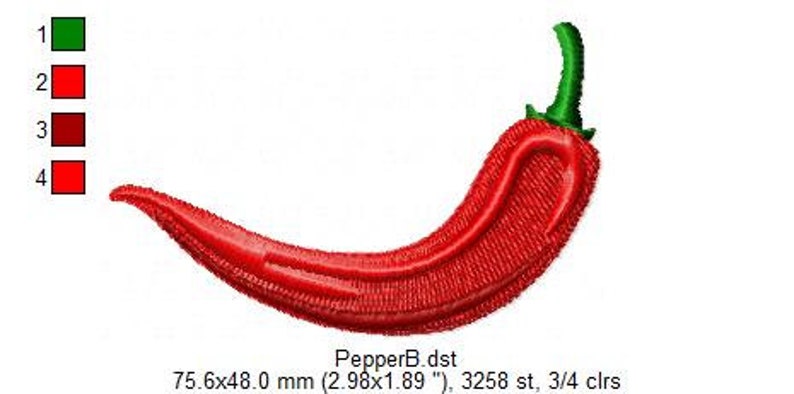 Red Chili Pepper- Machine Embroidery Design- 5 Sizes- 8 Formats ...