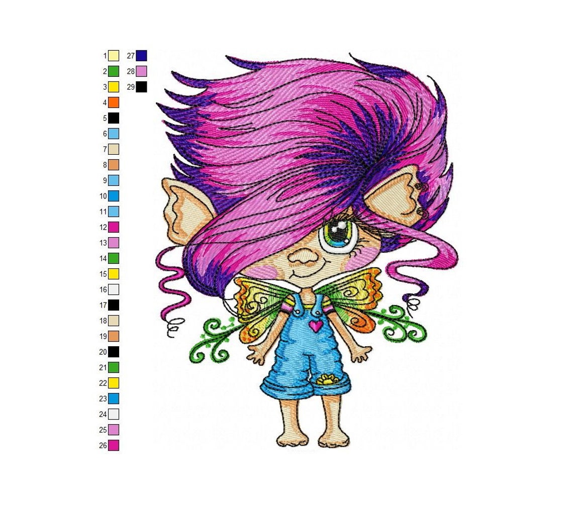 Elf Girl Adorable Girl Troll Machine Embroidery Design 2 - Etsy