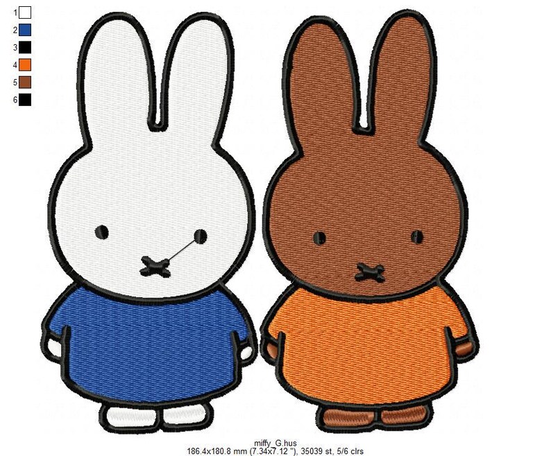 Two Bunnies Machine Embroidery Design, Miffy Embroidery , 7 Sizes ...