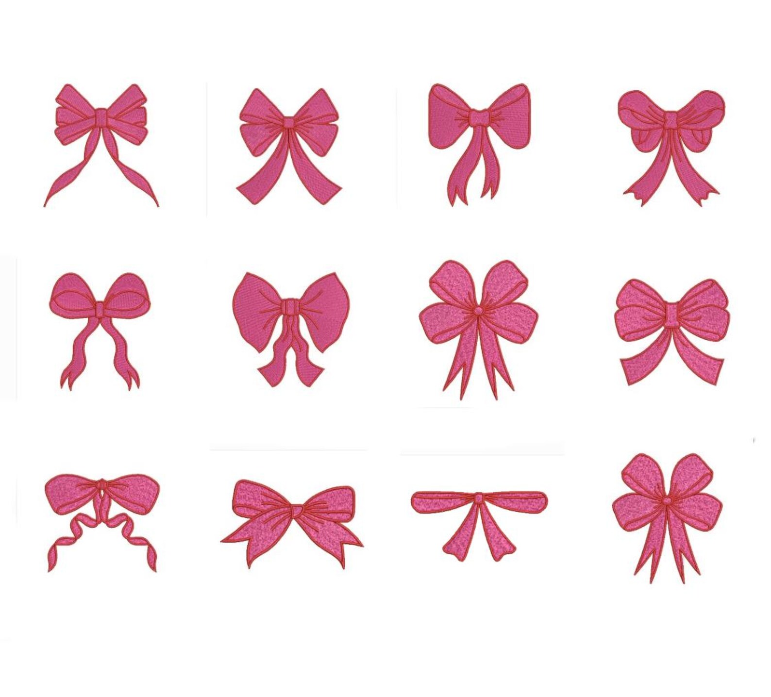 Pink Ribbon Bow- 12 Machine Embroidery Designs Bundle- 9 Sizes Each ...