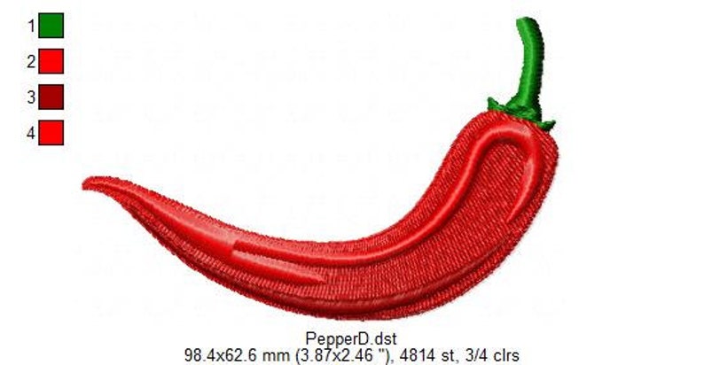 Red Chili Pepper- Machine Embroidery Design- 5 Sizes- 8 Formats ...