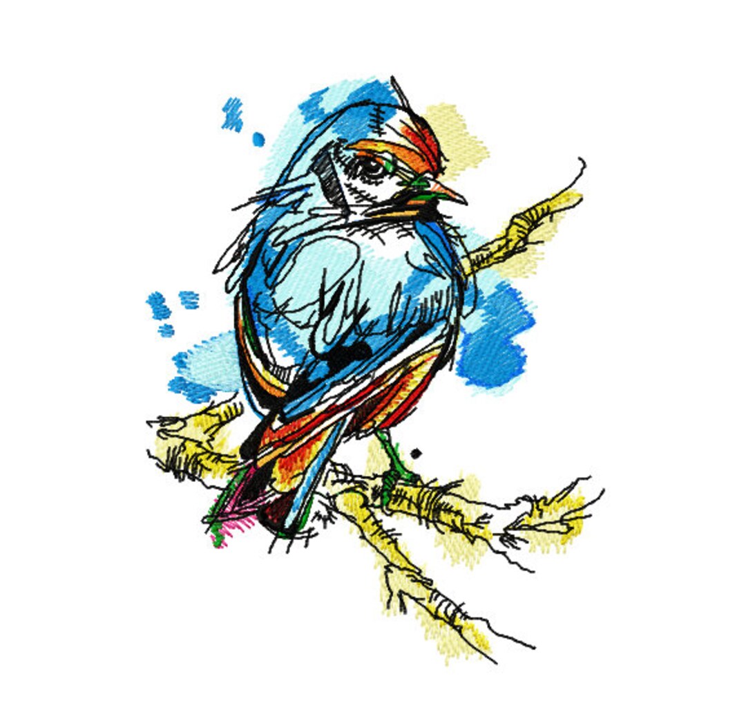 Fancy Bird - Machine Embroidery Design - Colorful Bird Sketch ...