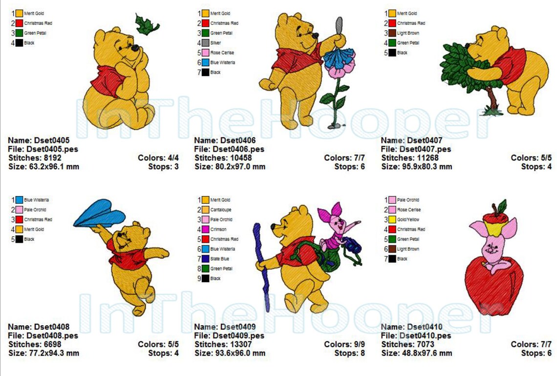 Winnie the Pooh Machine Embroidery Design, 20 Designs Bundle for Kids ...