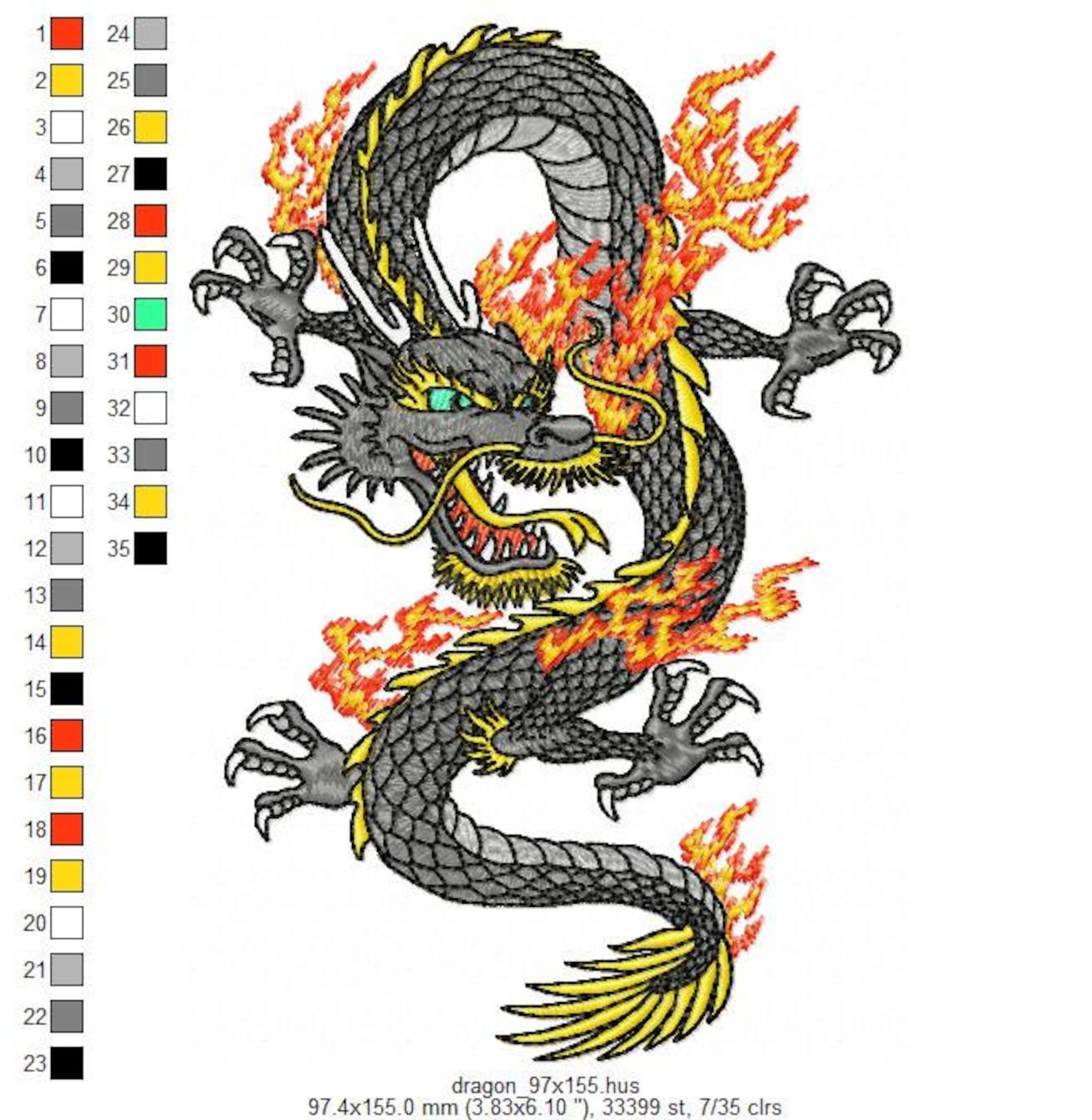 Dragon in Flame - Machine Embroidery Design- Chinese Dragon Embroidery ...