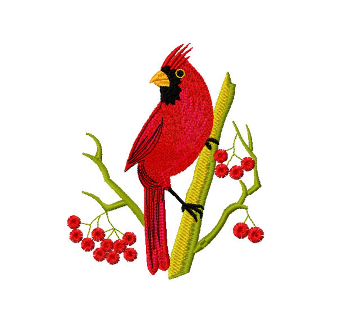 Bright Cardinal on a Branch- Machine Embroidery Design - Birds ...