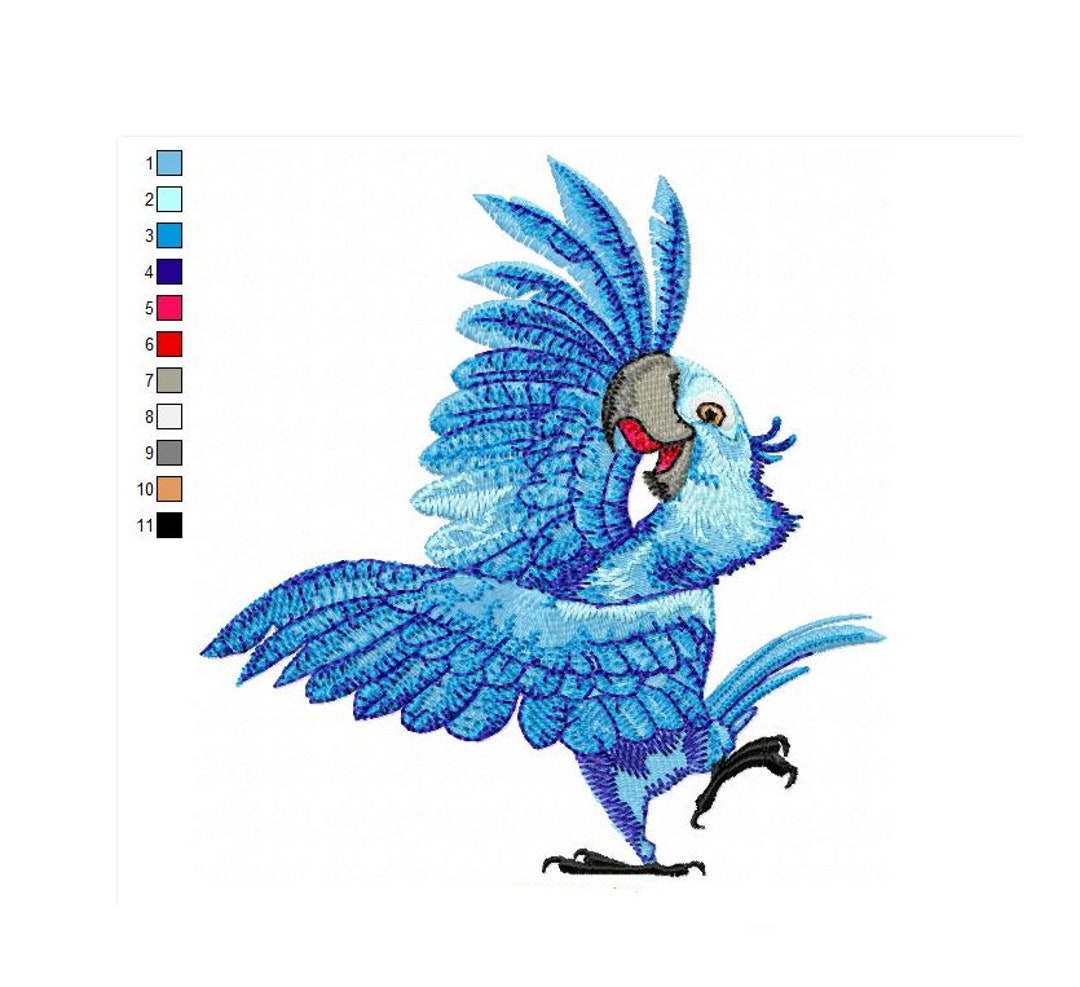 Blue Parrot Dancing- Machine Embroidery Design - Parrot Embroidery ...