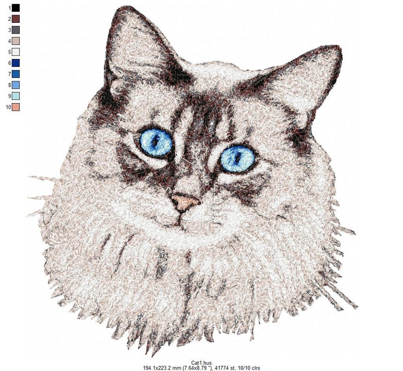 Cat Head - Machine Embroidery Design - Cat Face- Photostitch Embroidery ...