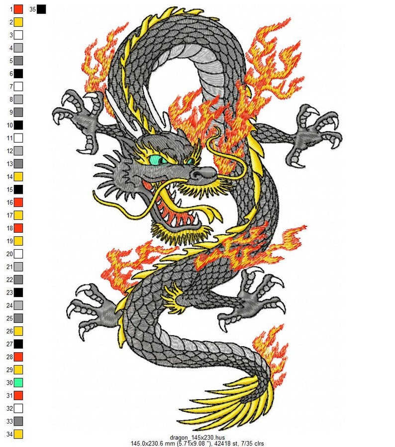 Dragon in Flame - Machine Embroidery Design- Chinese Dragon Embroidery ...