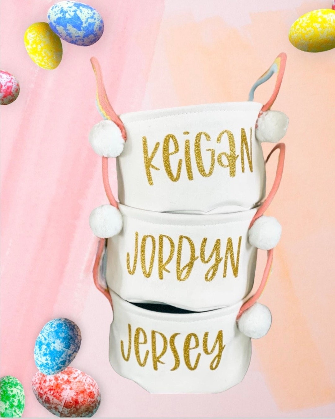 Personalized Rainbow Easter Baskets HTV Glitter Decor - Etsy