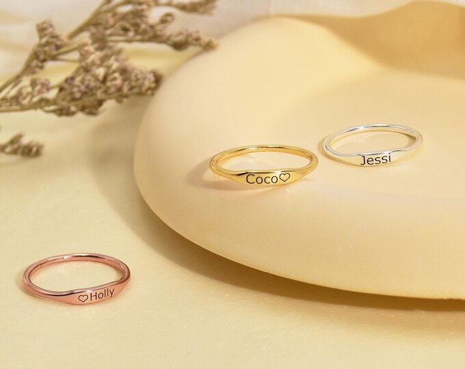 Custom Skinny Name Ring Personalized Stackable Rings in Sterling Silver ...