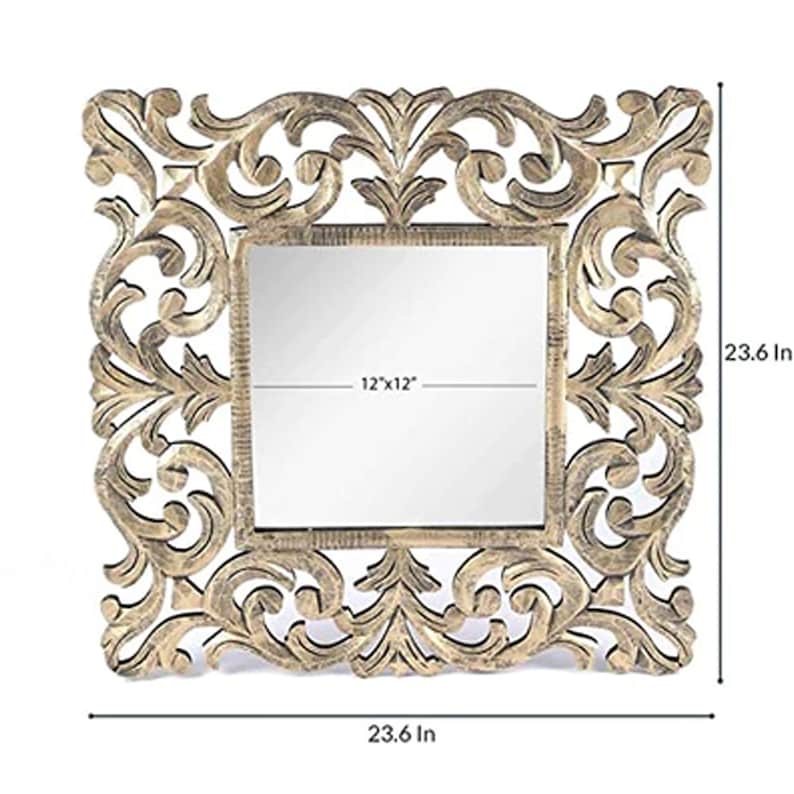 Rustic Gold Wooden Square Mirror Frame 24 Inch Carved Wall - Etsy