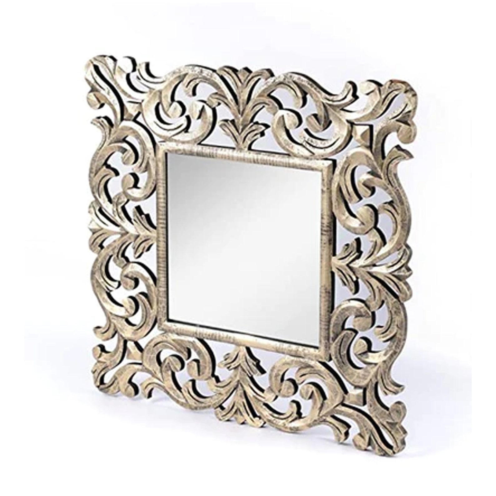 Rustic Gold Wooden Square Mirror Frame 24 Inch Carved Wall - Etsy