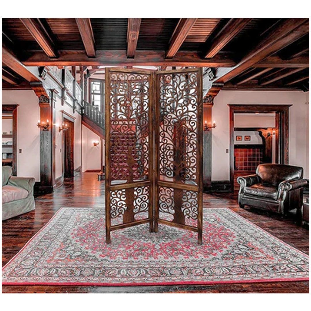 Tree Design Room Divider Handmade Wooden Rattan Screen Room - Etsy ...