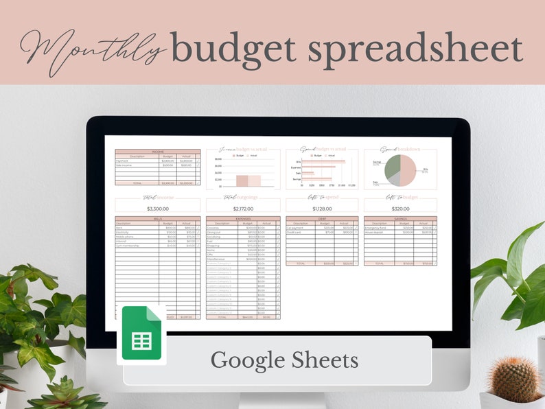 Monthly Budget Spreadsheet Google Sheets Template, Budget Planner ...