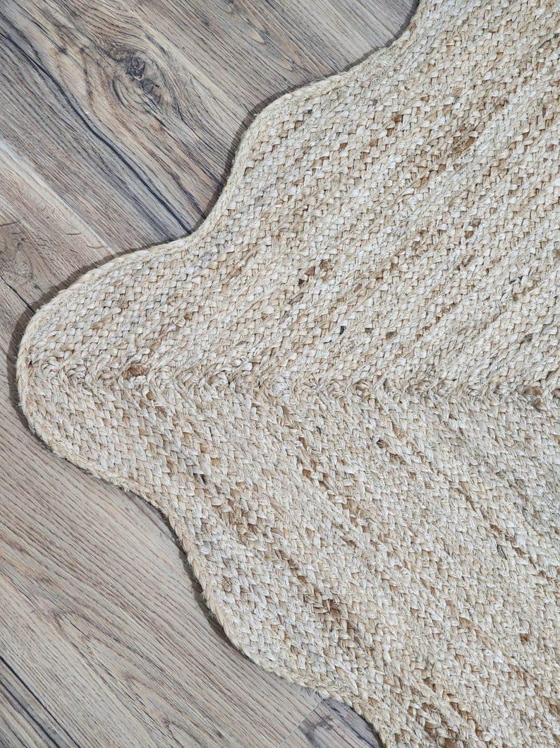 Scalloped Natural Jute Rug, Scallop Jute Area Rug, Custom Jute Rug Wave ...