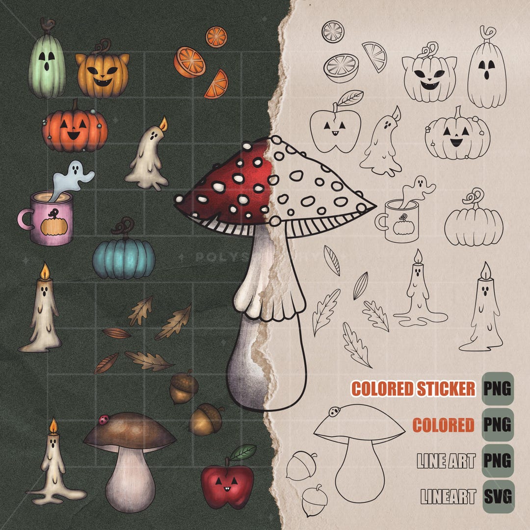 Hand Drawn Autumn Clipart Bundle: Fall Stickers PNG SVG (digital ...