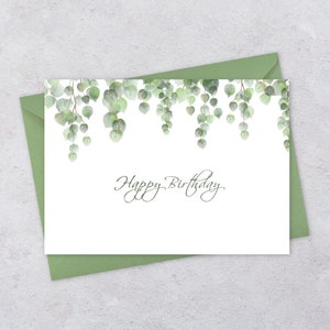 Happy Birthday Card, Green Leaves, Birthday Folded Card, Printable Card ...
