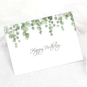 Happy Birthday Card, Green Leaves, Birthday Folded Card, Printable Card ...