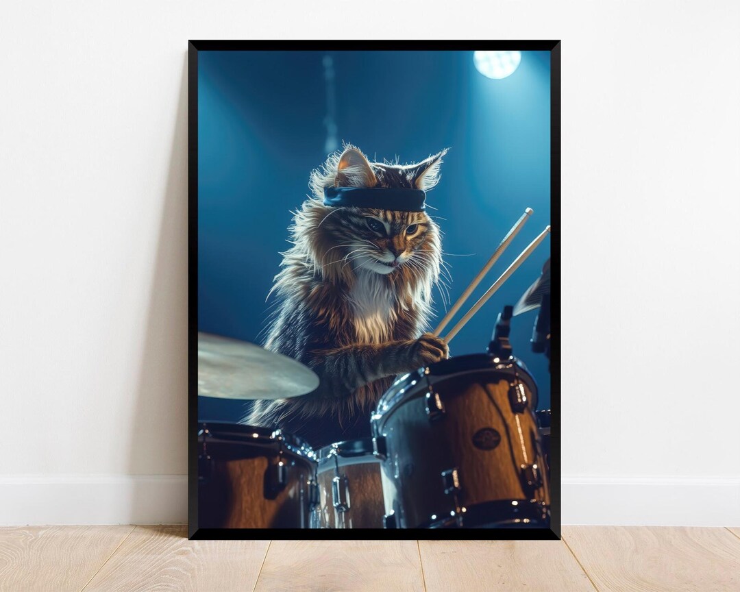 Maine Coon Cat Drummer, Music Poster, Digital Print, Funny Cat Art - Etsy