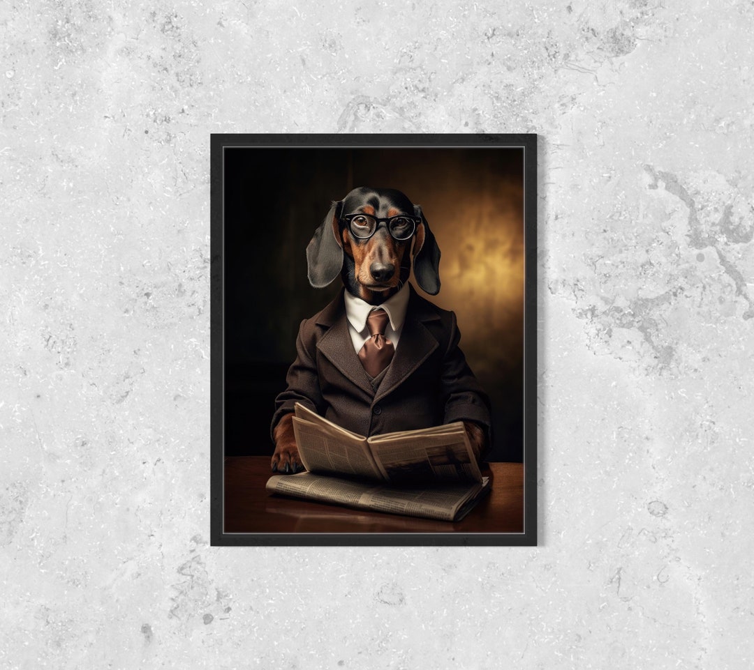Dog Portrait Dachshund Dog Reading a Newspaper Poster Print - Etsy