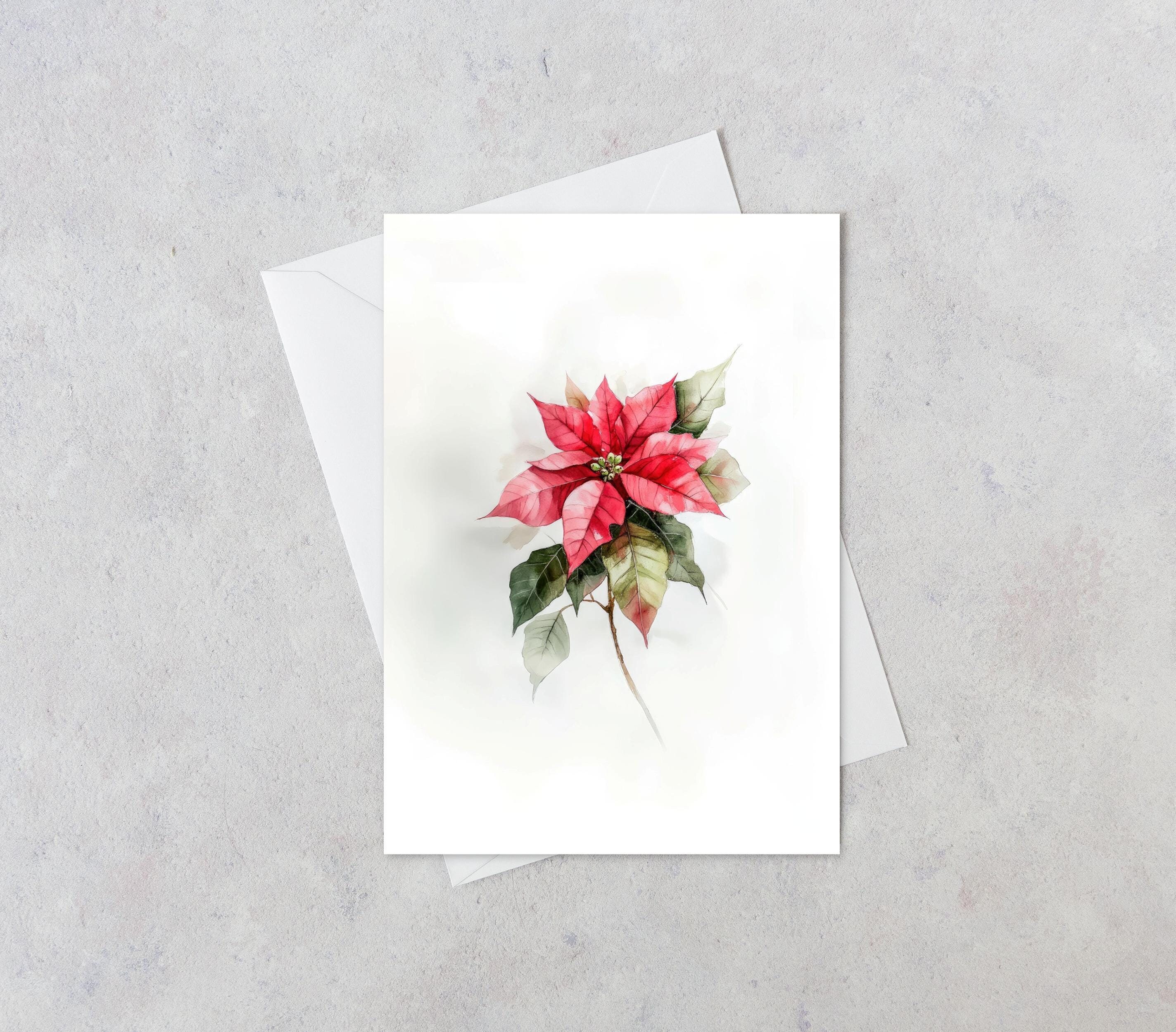 Poinsettia Flower Christmas Card, Greeting Folded Card - Etsy