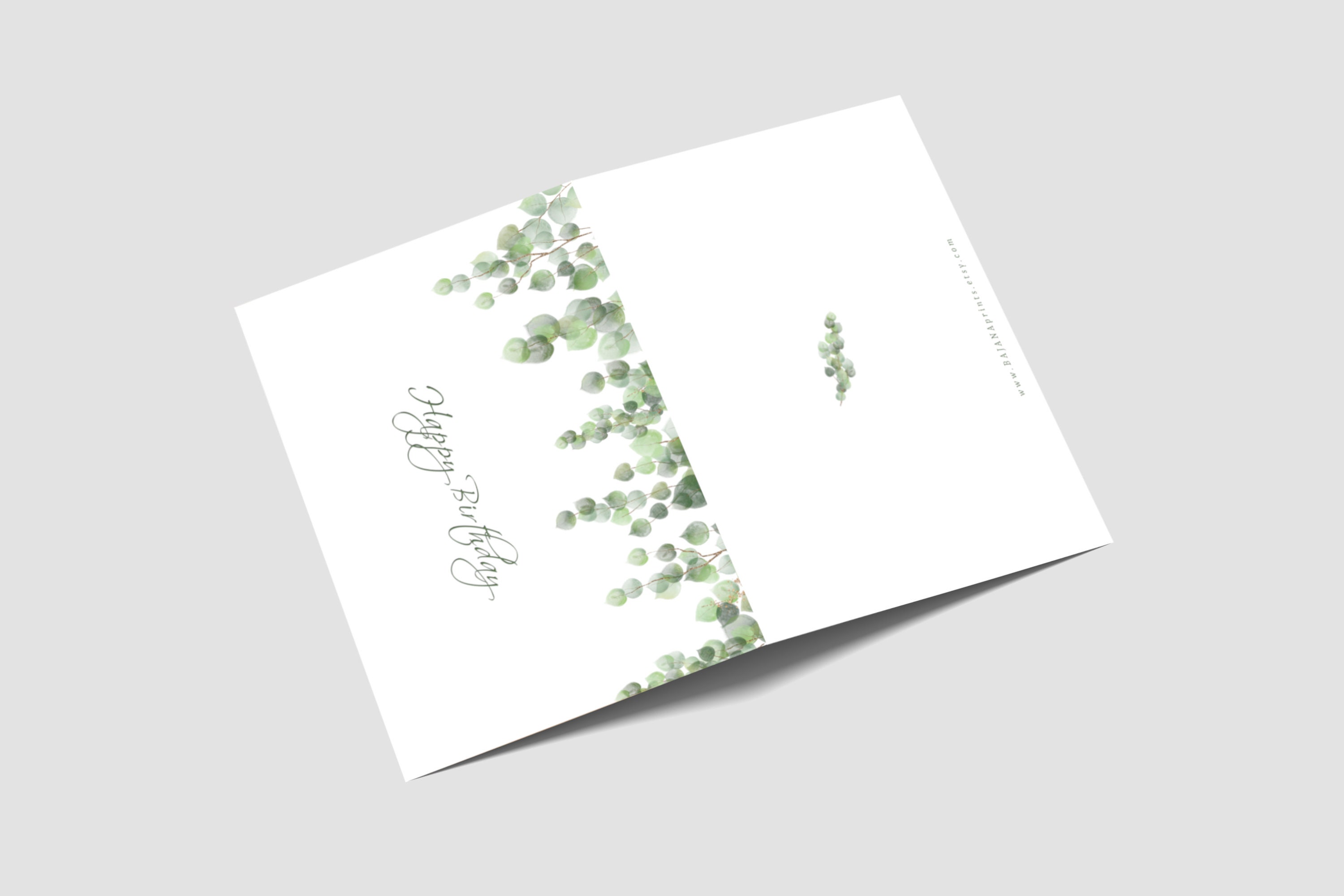 Happy Birthday Card, Green Leaves, Birthday Folded Card, Printable Card ...