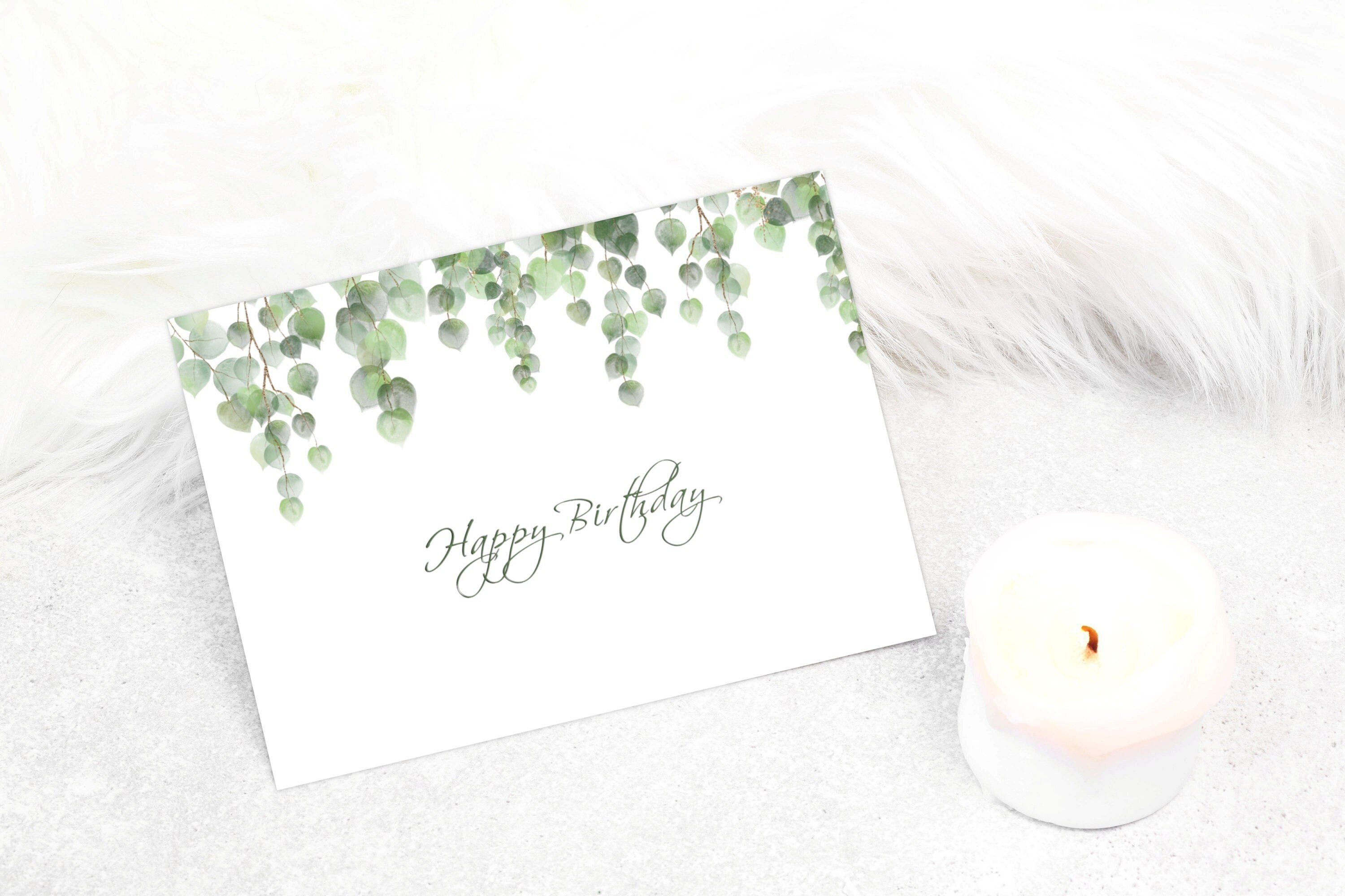 Happy Birthday Card, Green Leaves, Birthday Folded Card, Printable Card ...