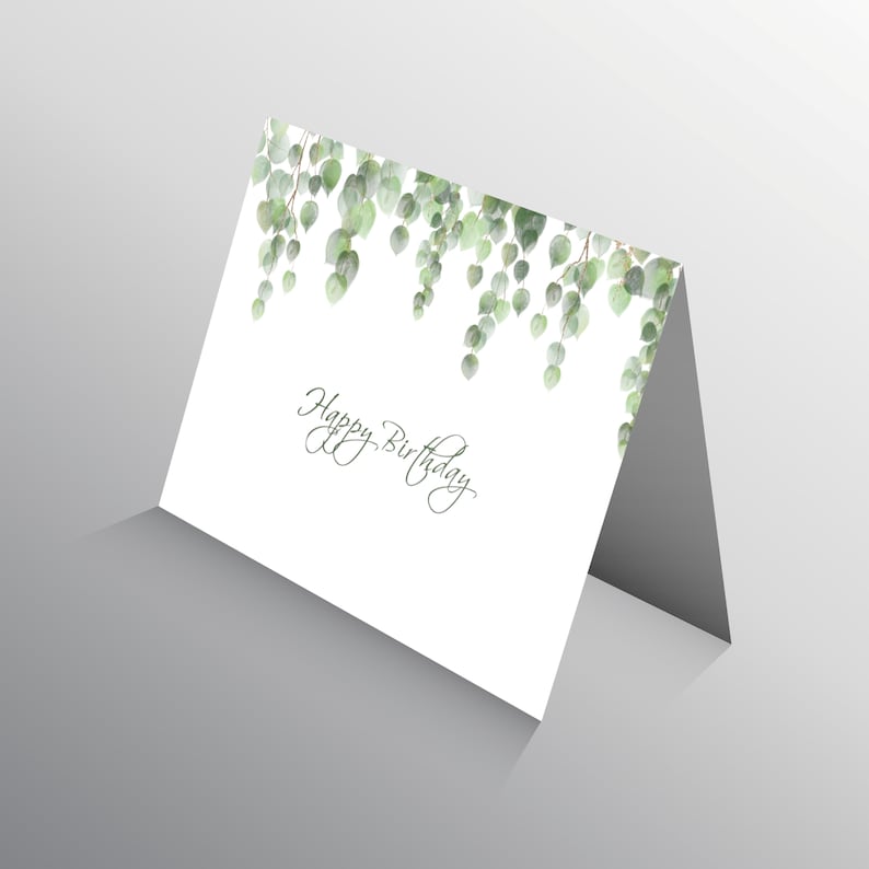Happy Birthday Card, Green Leaves, Birthday Folded Card, Printable Card ...