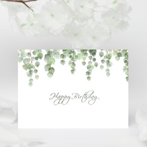 Happy Birthday Card, Green Leaves, Birthday Folded Card, Printable Card ...