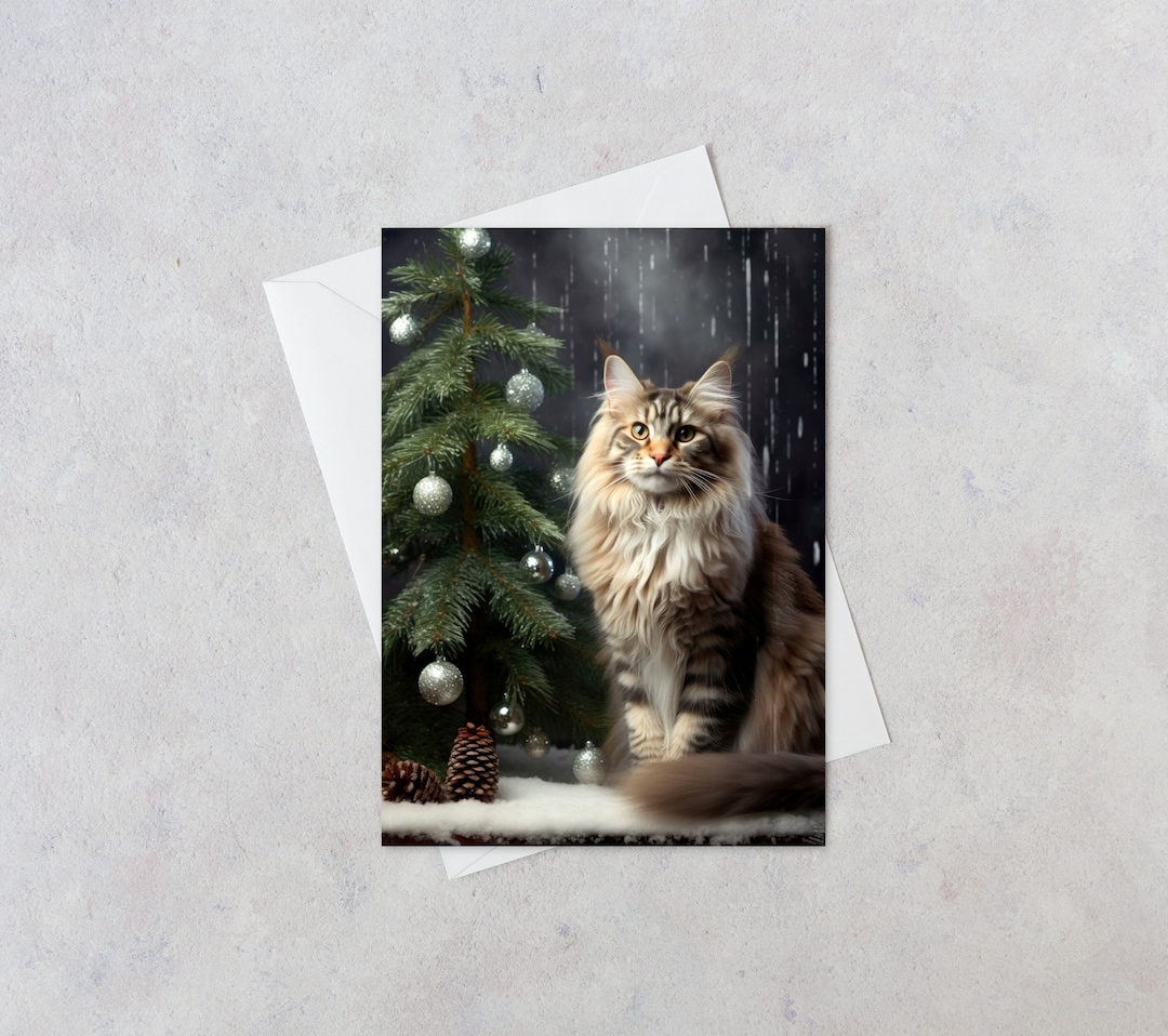 Maine Coon Cat Christmas Card Animal Cards Merry Christmas - Etsy