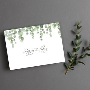 Happy Birthday Card, Green Leaves, Birthday Folded Card, Printable Card ...