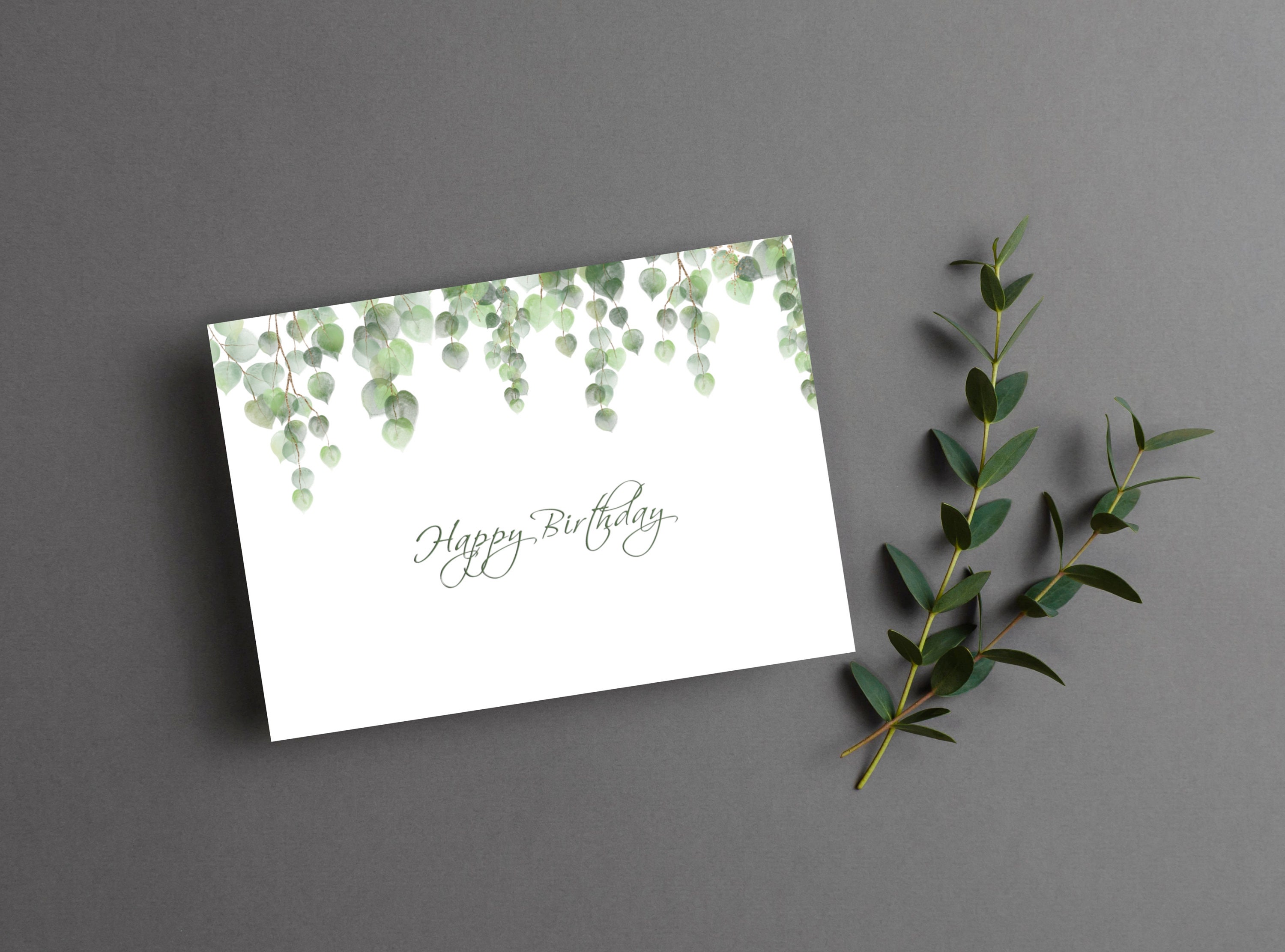 Happy Birthday Card, Green Leaves, Birthday Folded Card, Printable Card ...