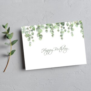 Happy Birthday Card, Green Leaves, Birthday Folded Card, Printable Card ...
