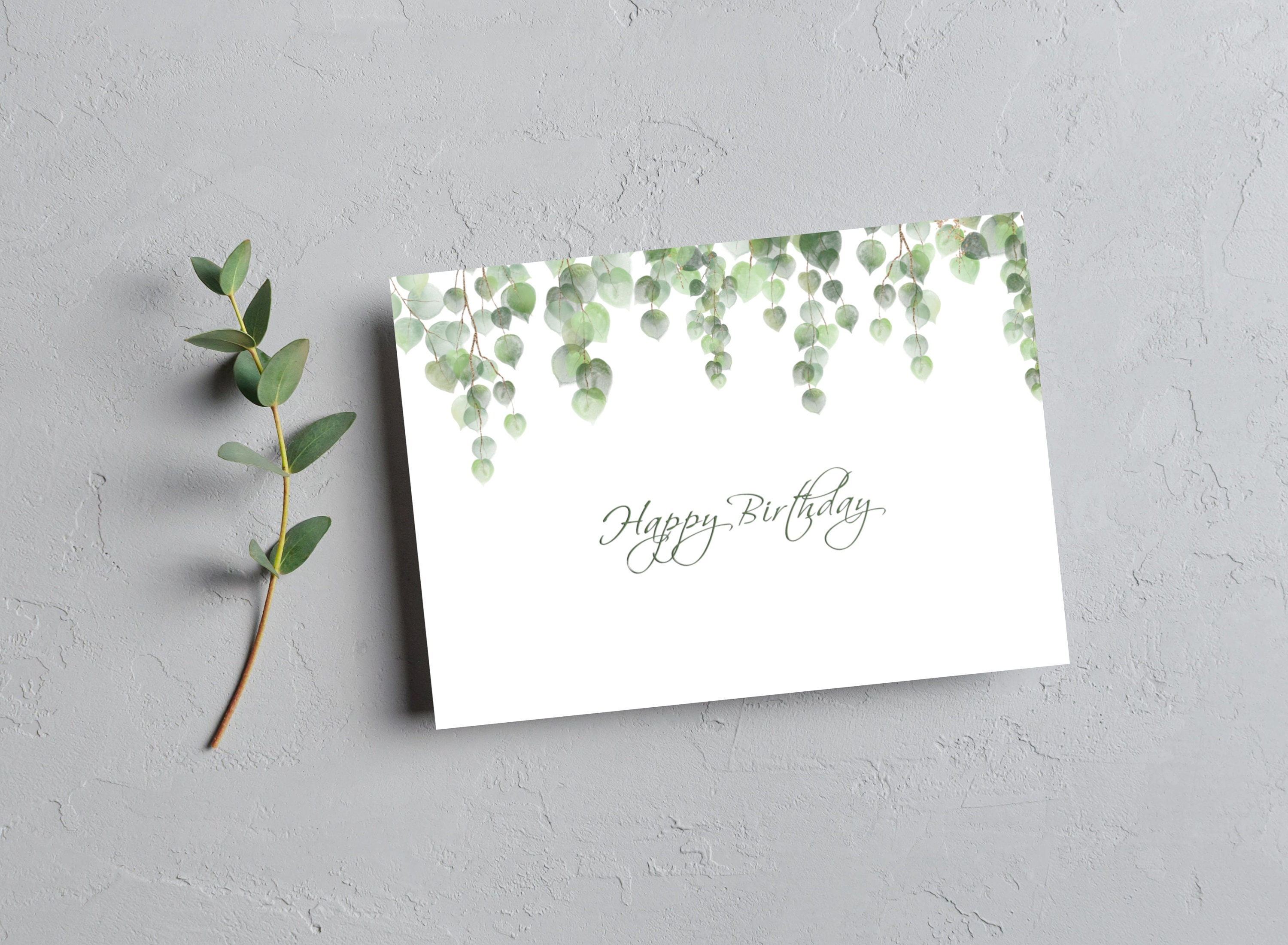 Happy Birthday Card, Green Leaves, Birthday Folded Card, Printable Card ...
