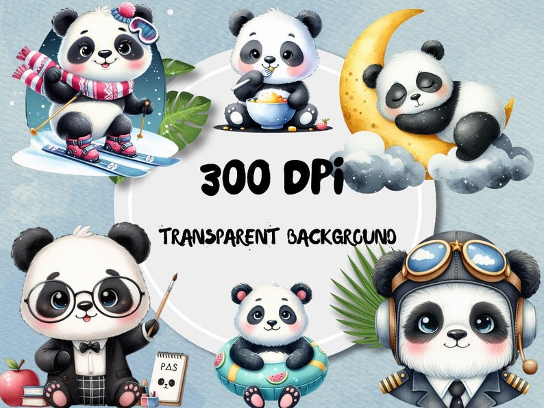 Cute Panda Clipart Bundle, Watercolor Panda PNG, Panda Graphics, Baby ...