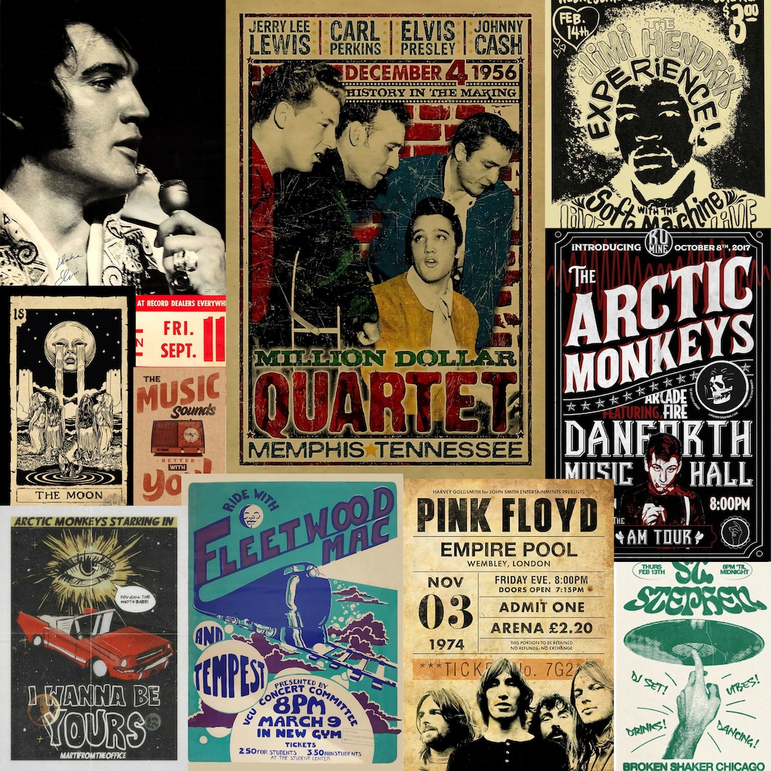 20 Vintage Concert Poster, Retro Band Poster , Classic Rock Posters, Vintage Music Posters ...