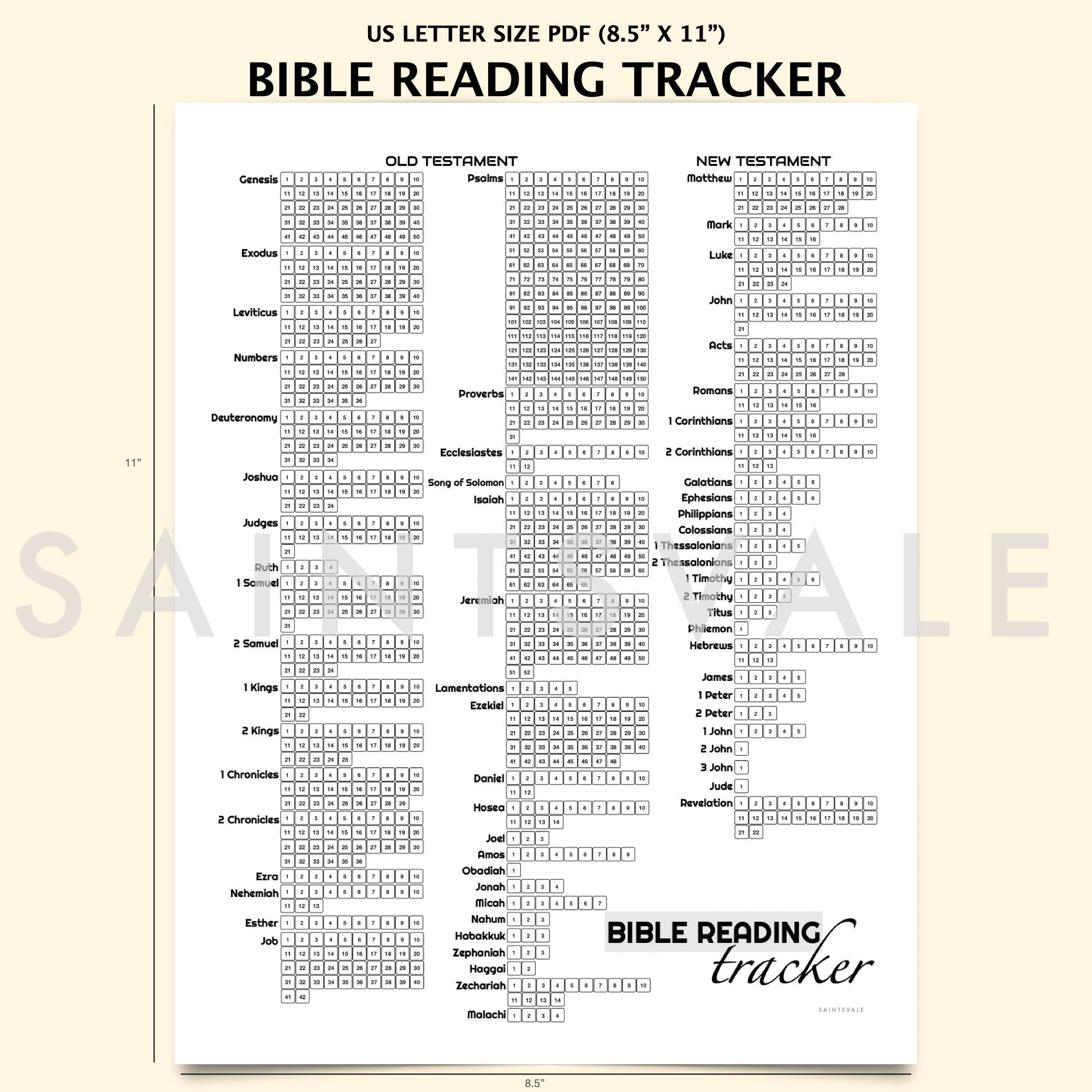 Bible Reading Tracker | Bible Reading Plan | US Letter Size PDF | No ...