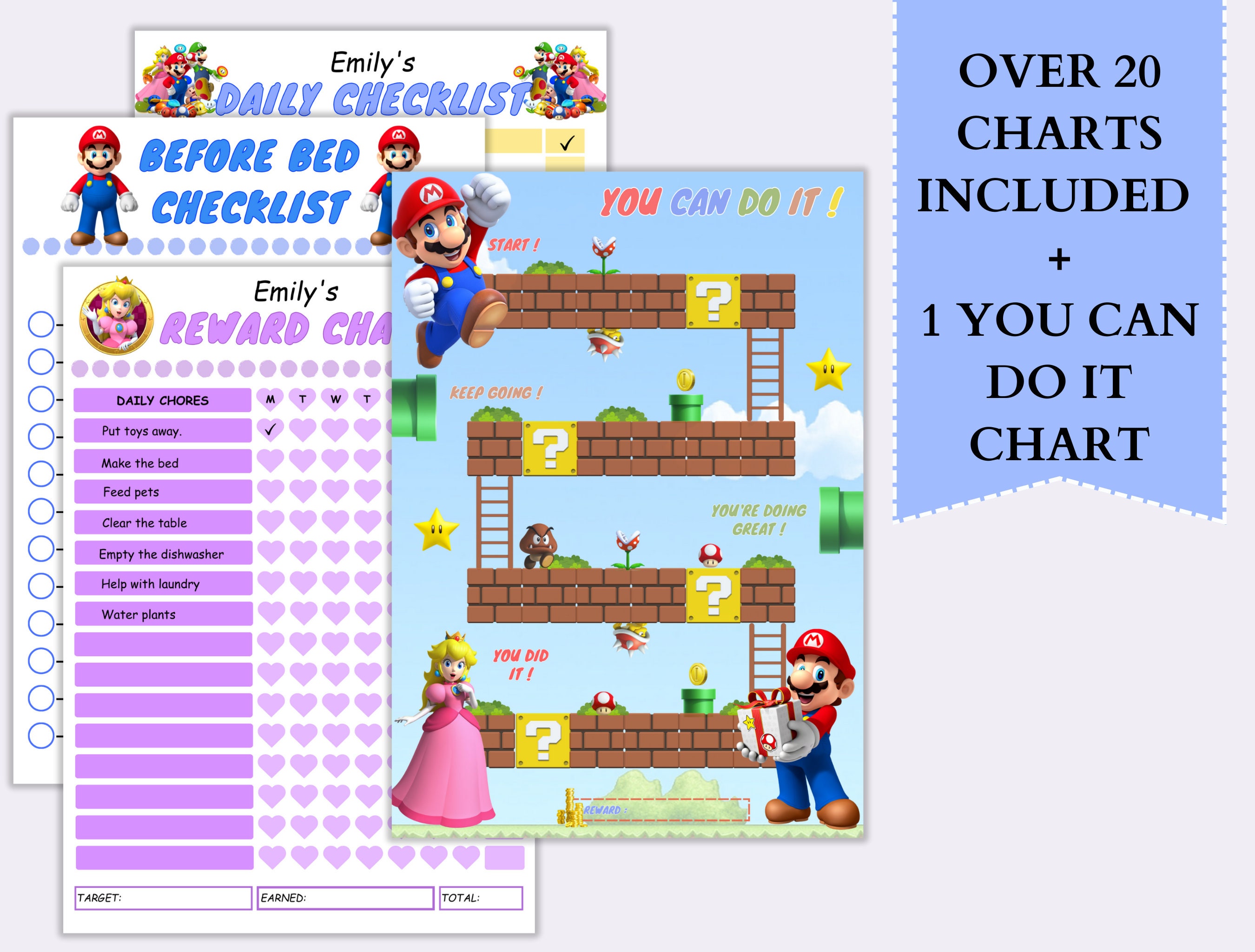 Super Mario Ultimate Kids Reward Charts Bundle 20 Canva Editable ...