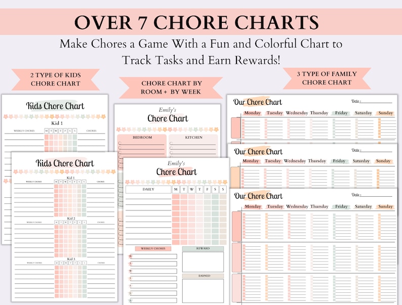 Kids Ultimate Chore Chart Bundle35 Canva Editable & Printable Kids ...