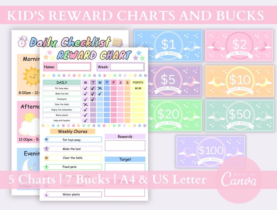 Printable Reward Bucks Bundle for Kids, Reward System for Kids ...