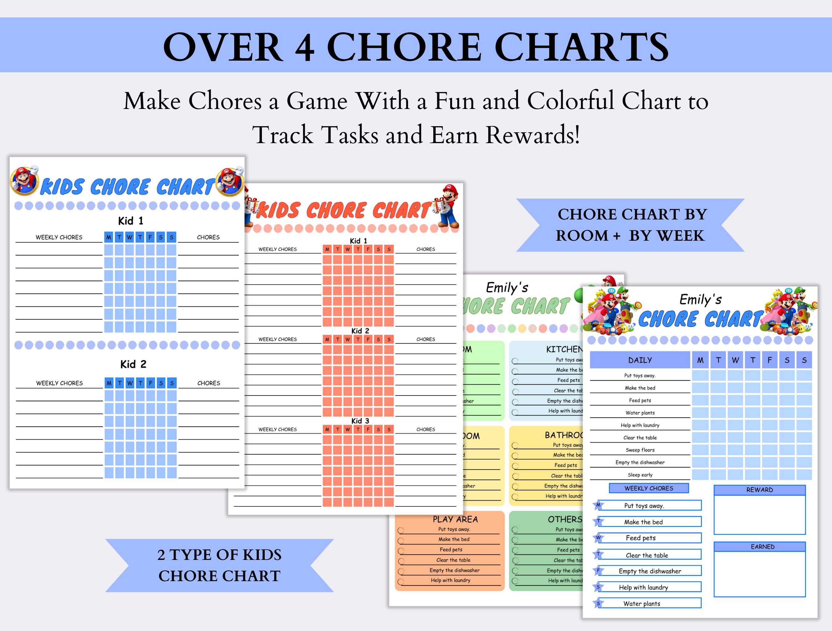 Super Mario Ultimate Kids Reward Charts Bundle 20 Canva Editable ...
