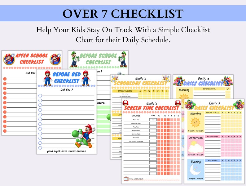 Super Mario Ultimate Kids Reward Charts Bundle |20 Canva Editable ...