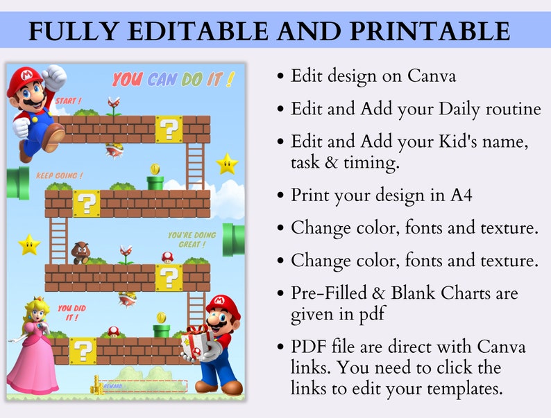 Super Mario Ultimate Kids Reward Charts Bundle 20 Canva Editable ...